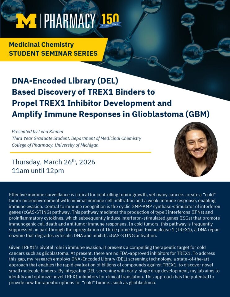 Medicinal Chemistry Graduate Student Seminar Series: Lena Klemm | UM ...